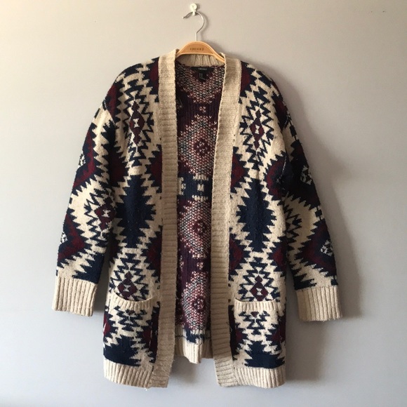 Forever 21 | Sweaters | Navy Burgundy And Cream Aztec Cardigan | Poshmark